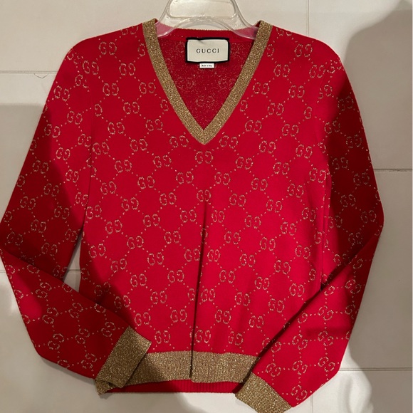 Gucci | Sweaters | Gucci Sweater Gg Supreme Red And Gold | Poshmark
